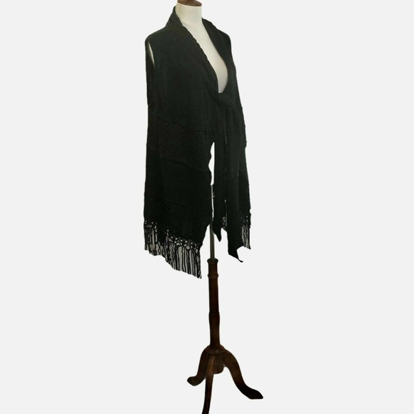Pretty Angel | Sweaters | Pretty Angel Fringed Kimono Black Linen Blend ...